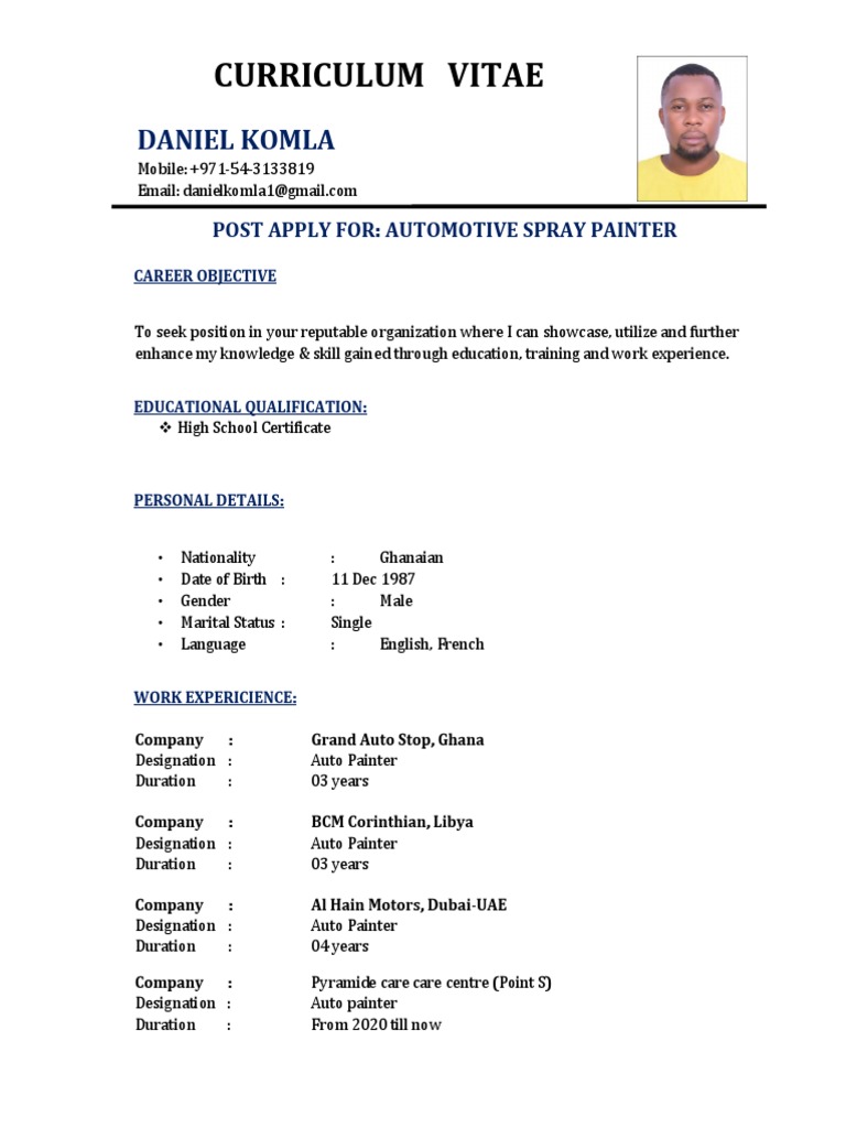 Experienced Auto Spray Painter CV | PDF | Paint | Paintings