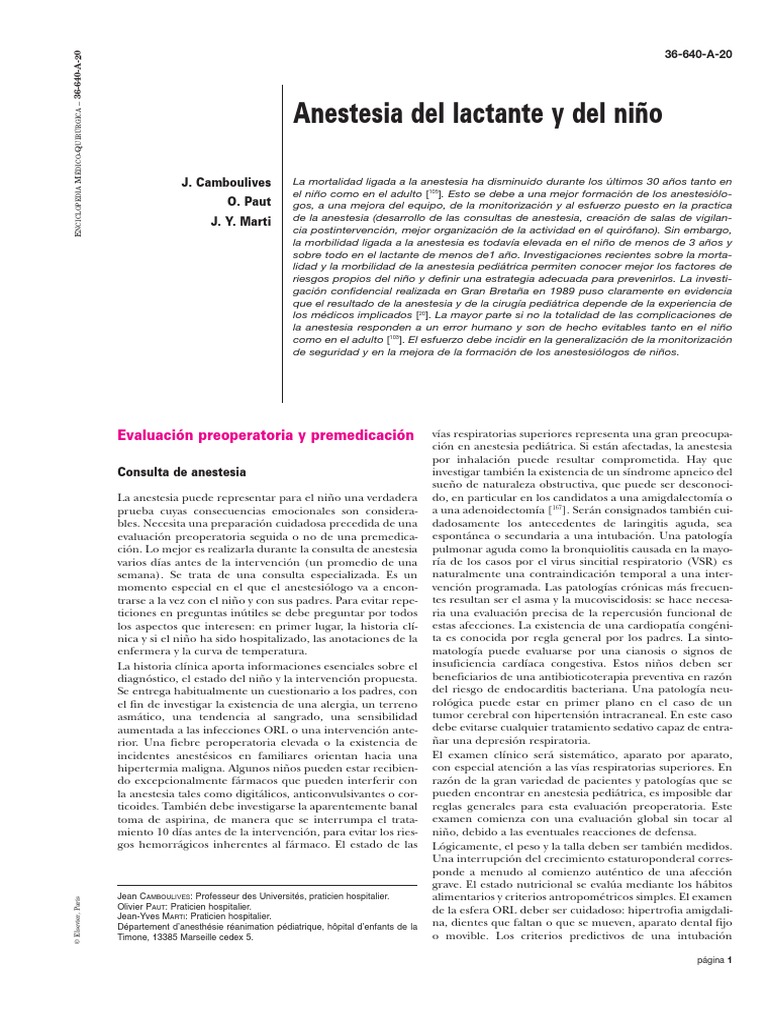 Anestesia Del Lactante y Niño | PDF | Anestesia | Apnea