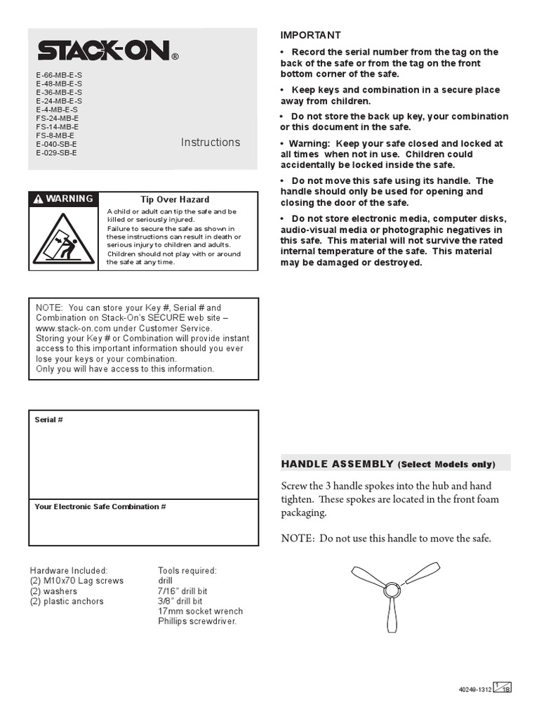 Stack On Elite Safe Owners Manual | PDF | Legal Liability | Implied ...