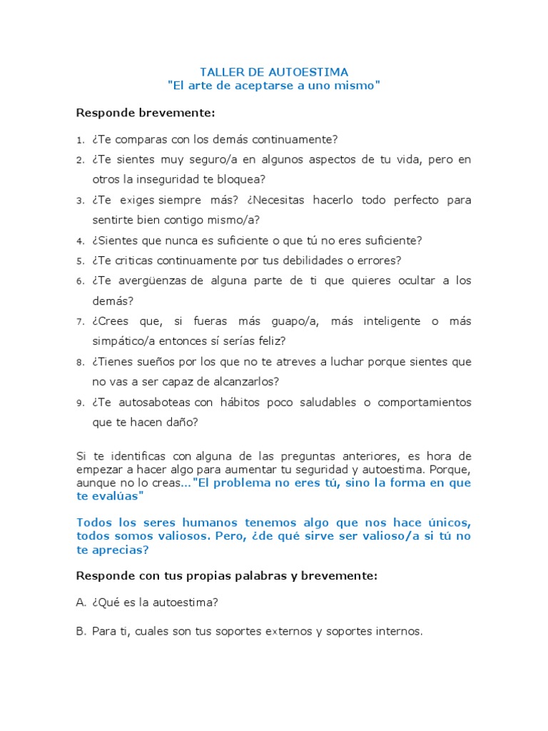Taller de Autoestima | PDF | Autoestima | Felicidad