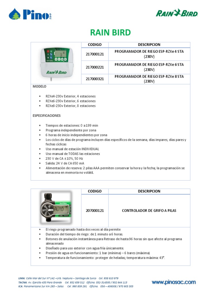 Equipos de Riego y Aspersores Rain Bird | PDF
