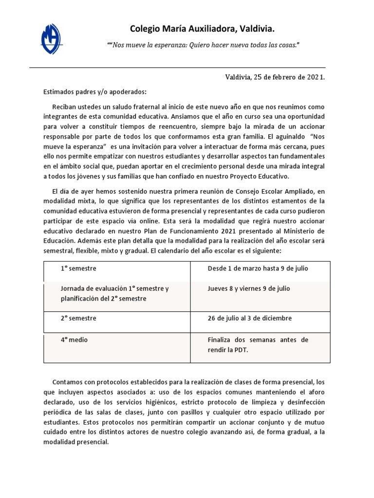 Comunicacion Apoderados Inicio Escolar | PDF