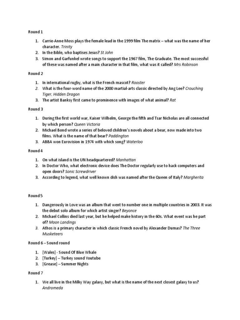 61 Champ Pub Quiz - 12.07.22 - QUIZMASTER SHEE | PDF