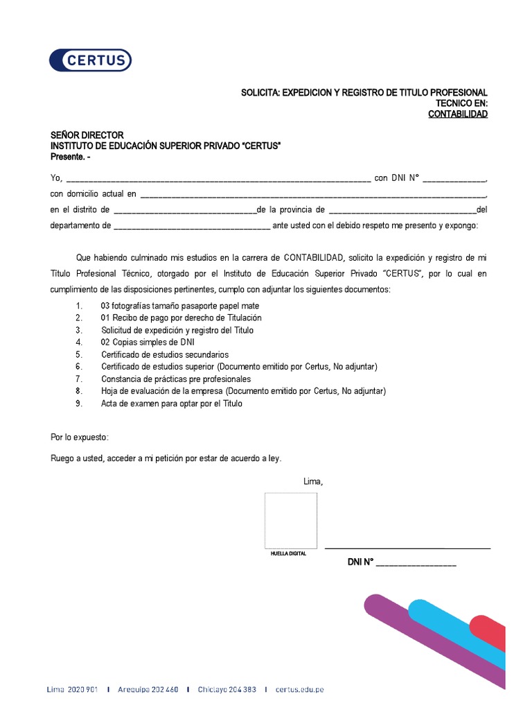 Solicitud de Expedicion de Titulo - Conta | PDF Solicitud de Expedicion de Titulo - Conta | PDF
