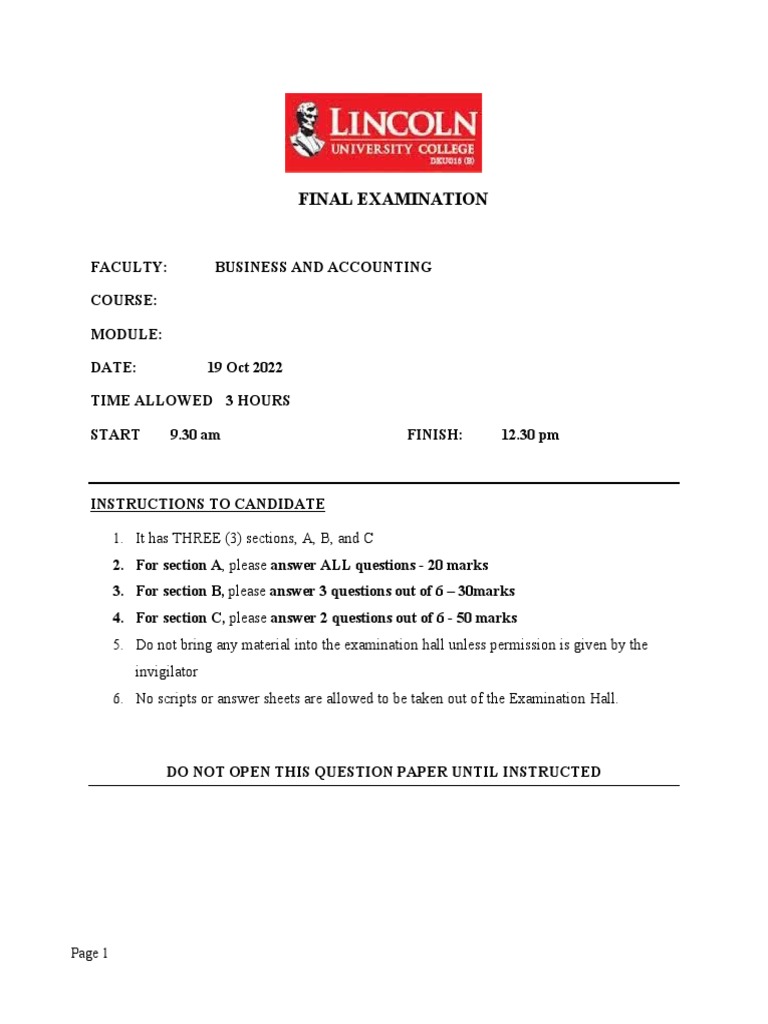 Final Exam - Introduction To Accounting Set 1 - Questions | PDF | Debits And Credits | Revenue