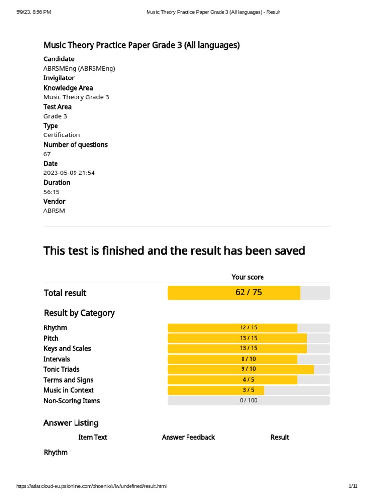 Music Theory Practice Paper Grade 3 (All Languages) - Result | PDF ...