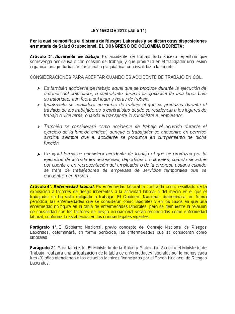 Ley 1562-2012 - Estudios de Casos | PDF | Causas de la muerte | Las ...