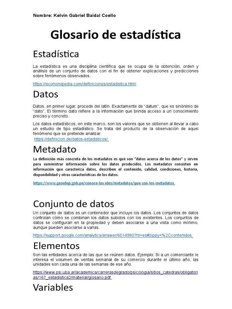Glosario de Estadística | PDF | Nivel de medida | Estadísticas Glosario de Estadística | PDF | Nivel de medida | Estadísticas