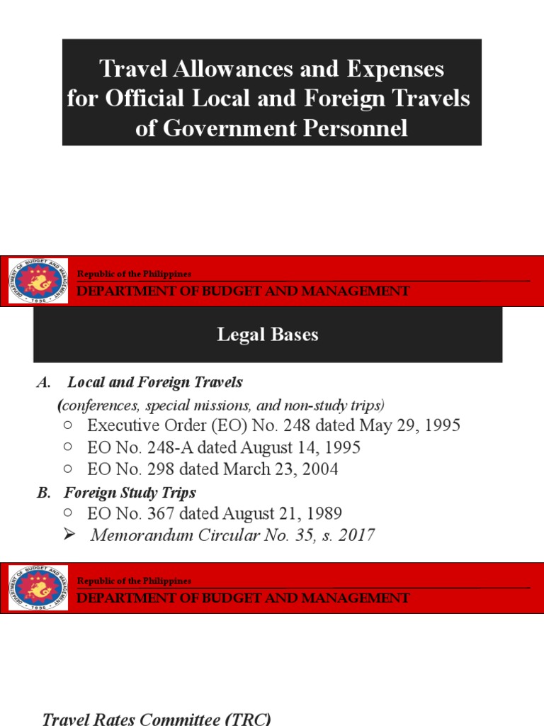 Travel Allowances and Expenses For Official Local and Foreign Travels ...