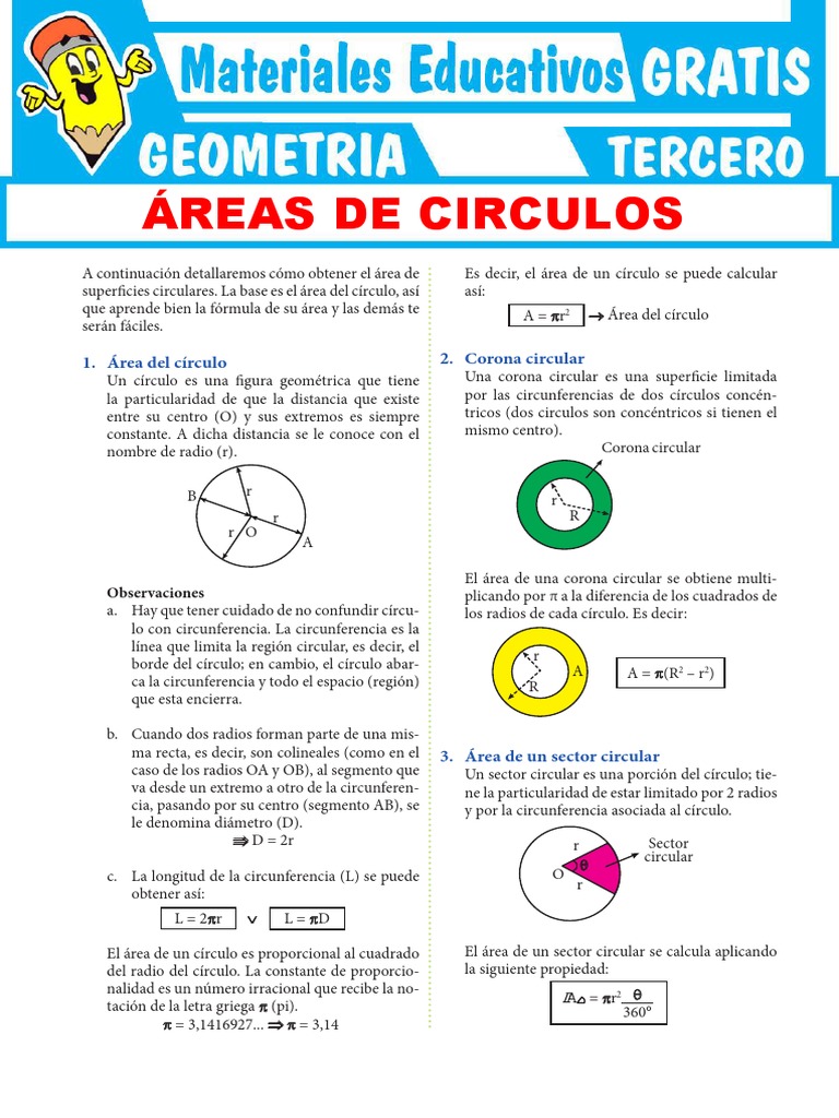 Áreas de Circulos para Tercer Grado de Secundaria | PDF | Pi | Circulo