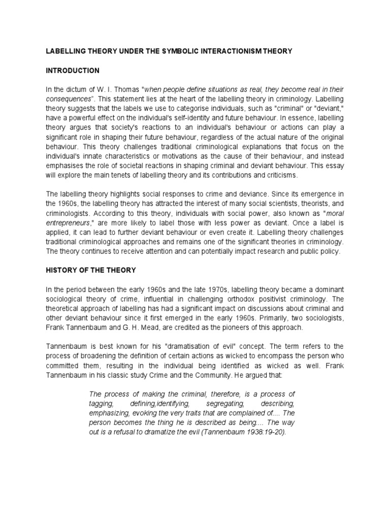 Labelling Theory Under The Symbiotic Interactionism Theory | PDF | Deviance (Sociology ...