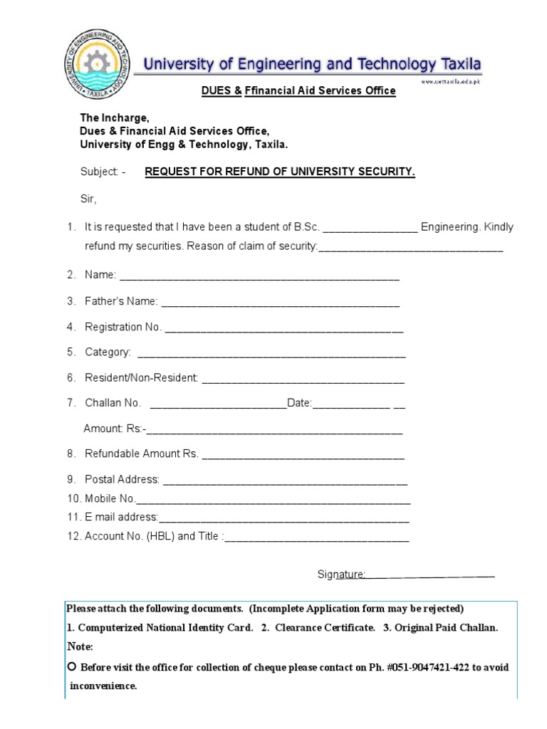 Security Fee Refund Application Form | PDF | Career & Growth