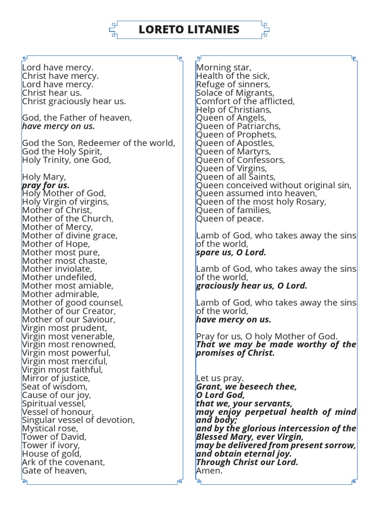 Litanies of Our Lady of Loreto | PDF | Religious Belief And Doctrine ...