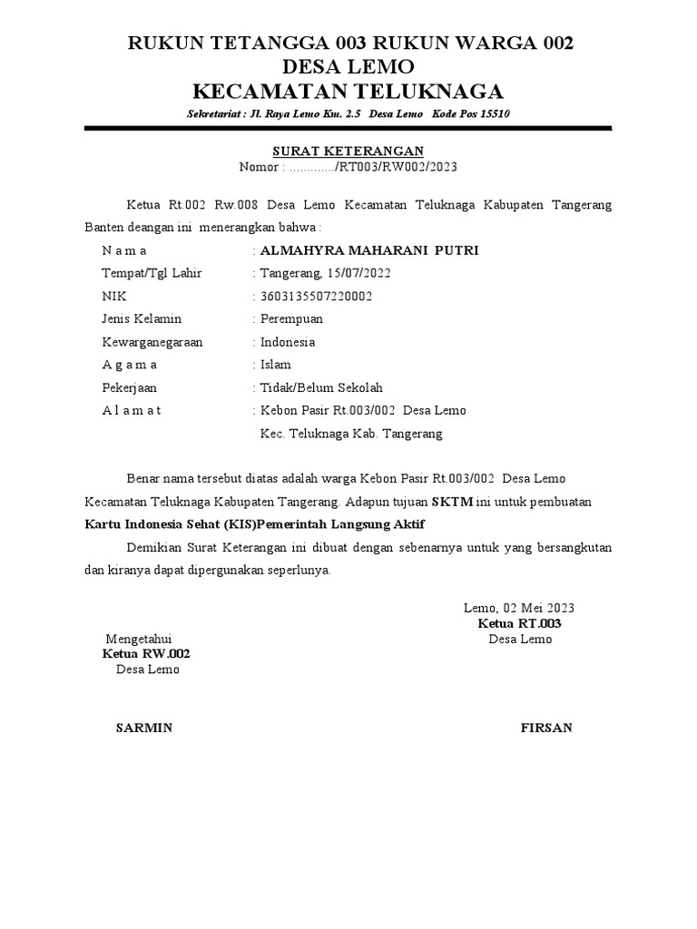 Keterangan RT RW | PDF
