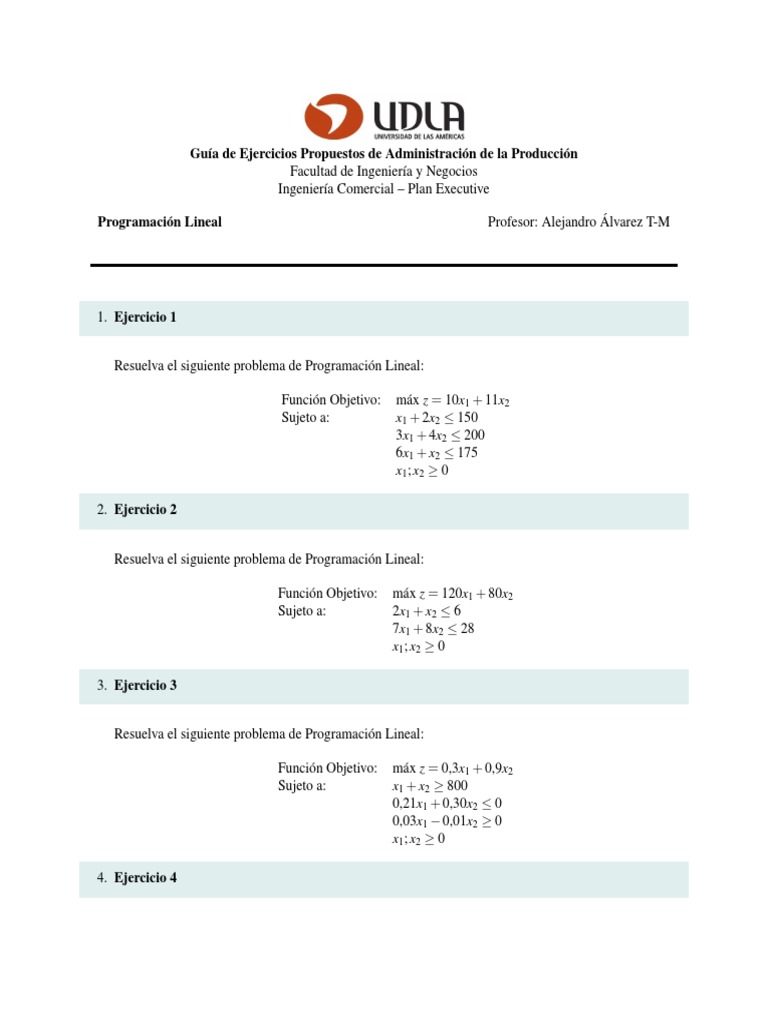 Ejercicios Propuestos - Programación Lineal - EIN813 | PDF | Oro | Programación lineal