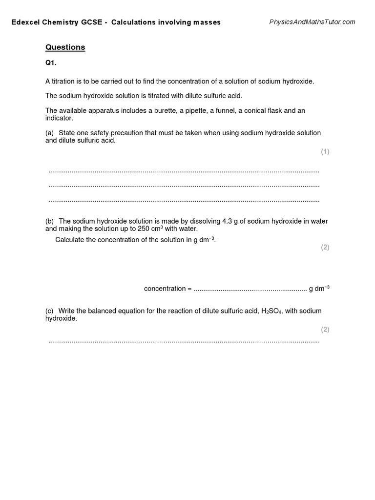 GCSE Chemistry: Mass Calculations Guide | PDF | Hydroxide | Titration