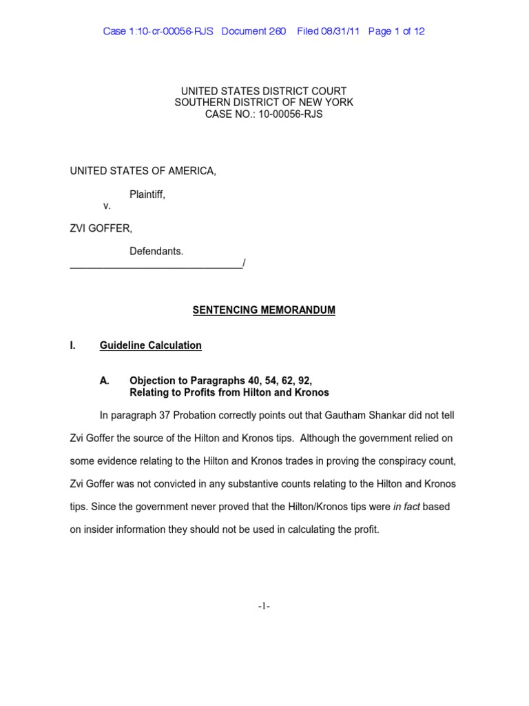 Goffer's Sentencing Memo | PDF | Deterrence (Legal) | United States ...