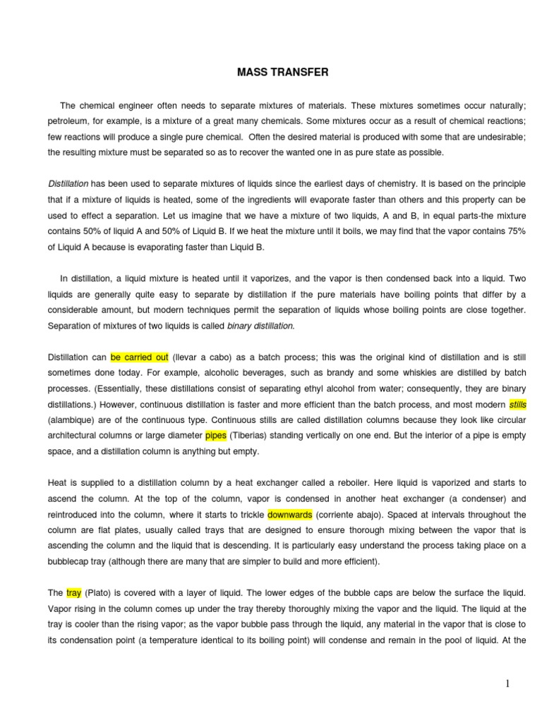 Mass Transfer | PDF | Distillation | Liquids