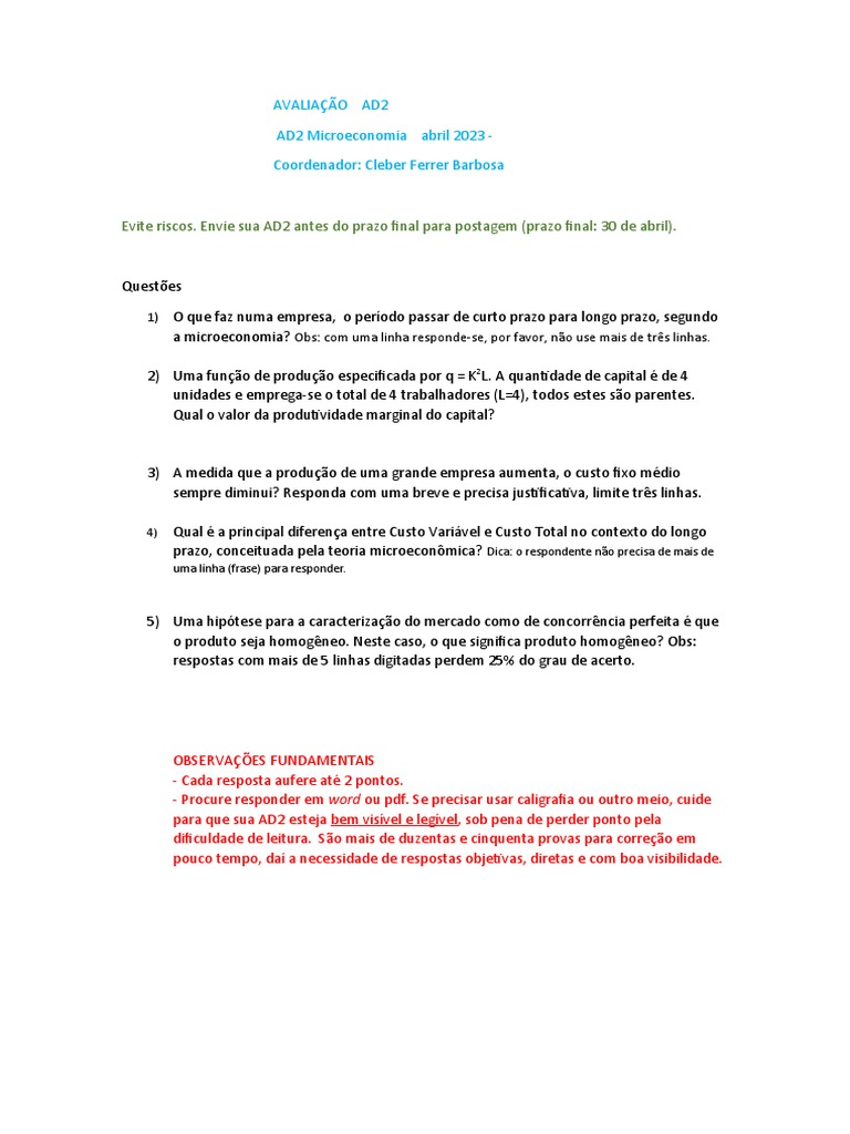 Sua AD2 Abril2023 | PDF