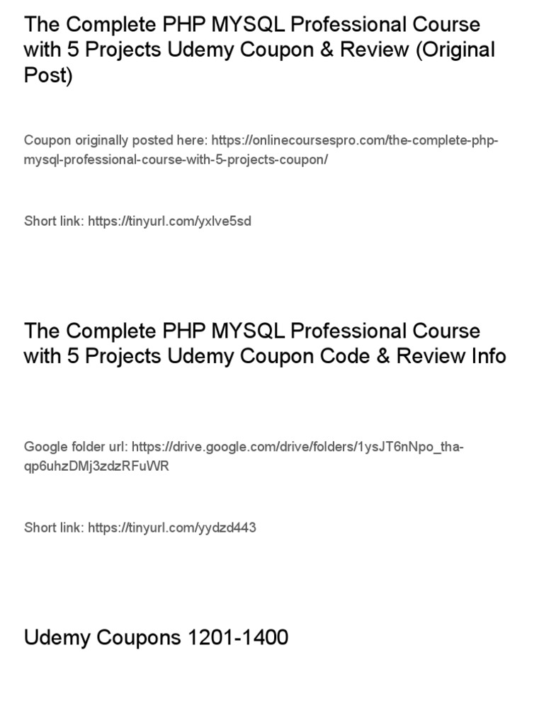 The Complete PHP MYSQL Professional Course With 5 Projects Udemy Discount - Review (Slide) | PDF