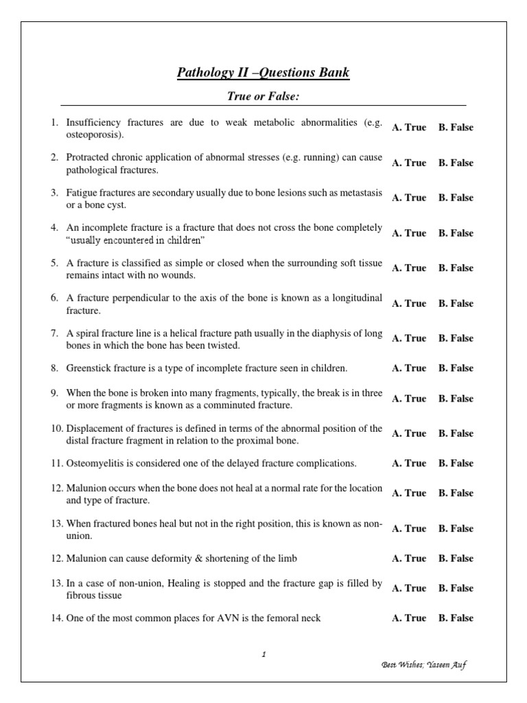 Pathology II - Midterm Questions Bank | PDF | Injury | Knee