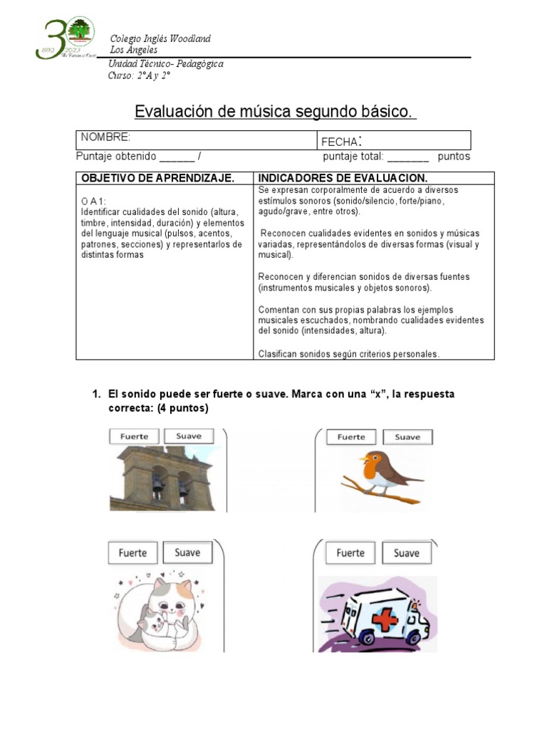 Evaluación de Música (Cualidades Del Sonido) | PDF