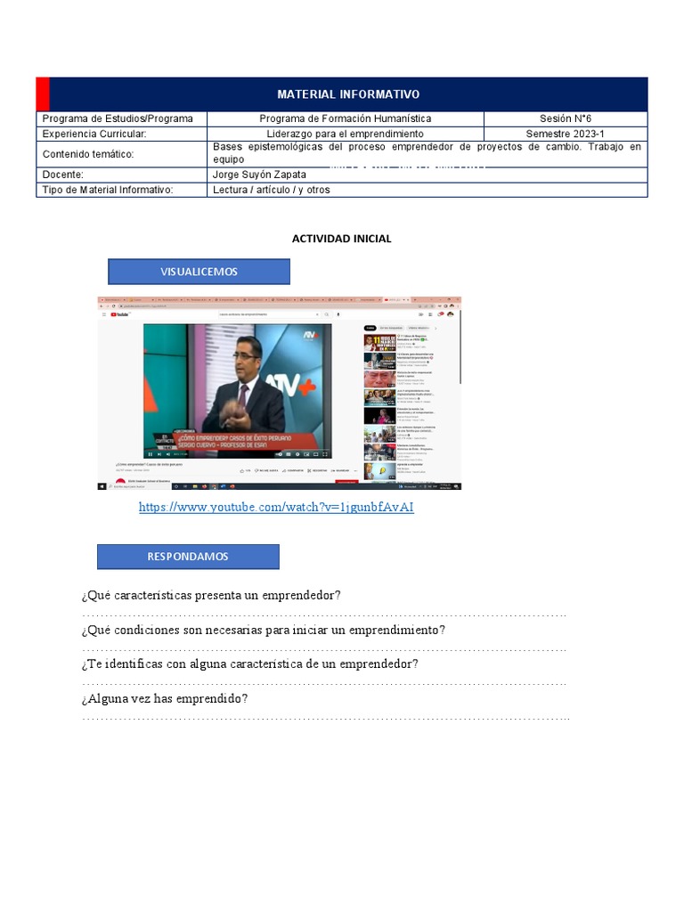 Material Informativo Sesión 6 | PDF | Iniciativa empresarial | Innovación