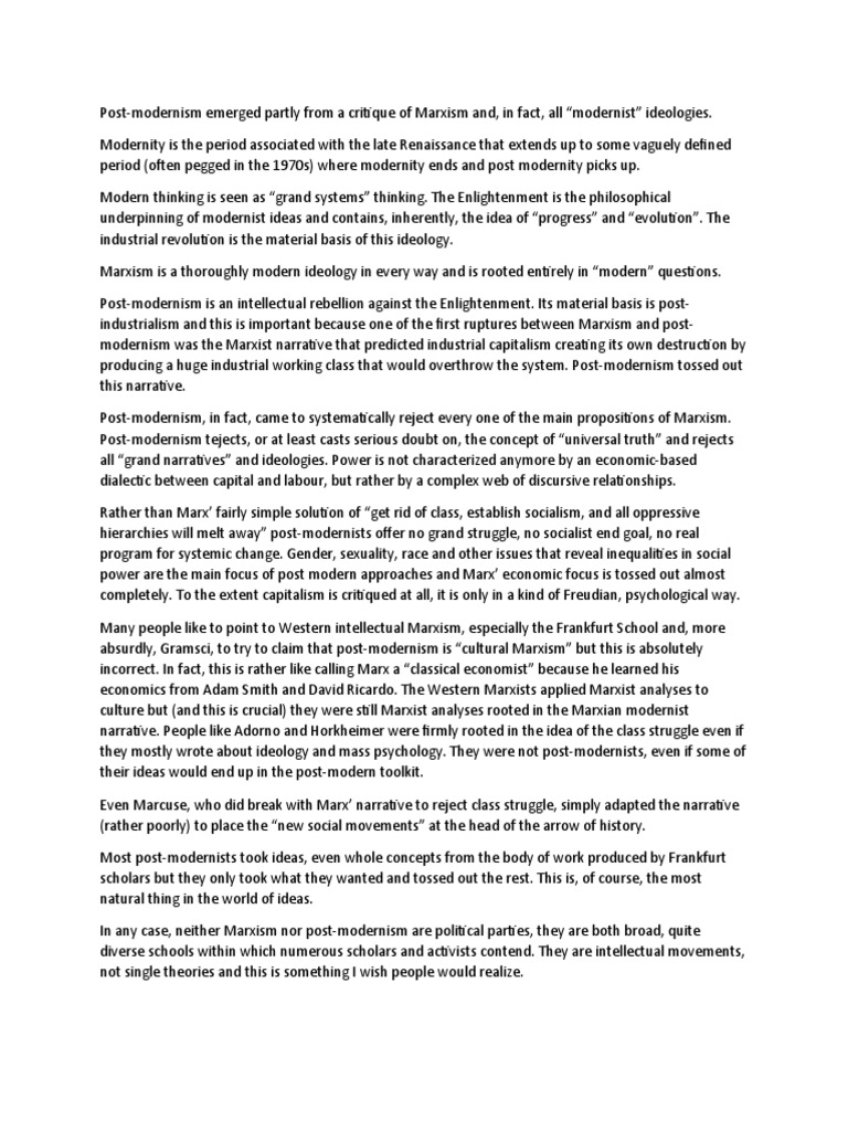 Post-modernism vs. Marxism Explained | PDF | Marxism | Postmodernism
