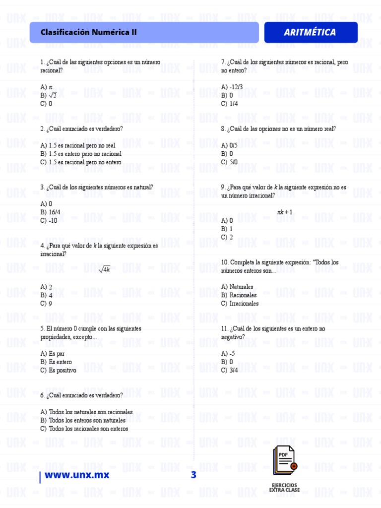 1.2 Clasificación Numérica | PDF | Número racional | Número Real