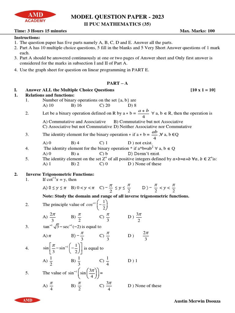Ii Pu Revision - Model Question Paper 2023 (Amd) | PDF | Plane ...