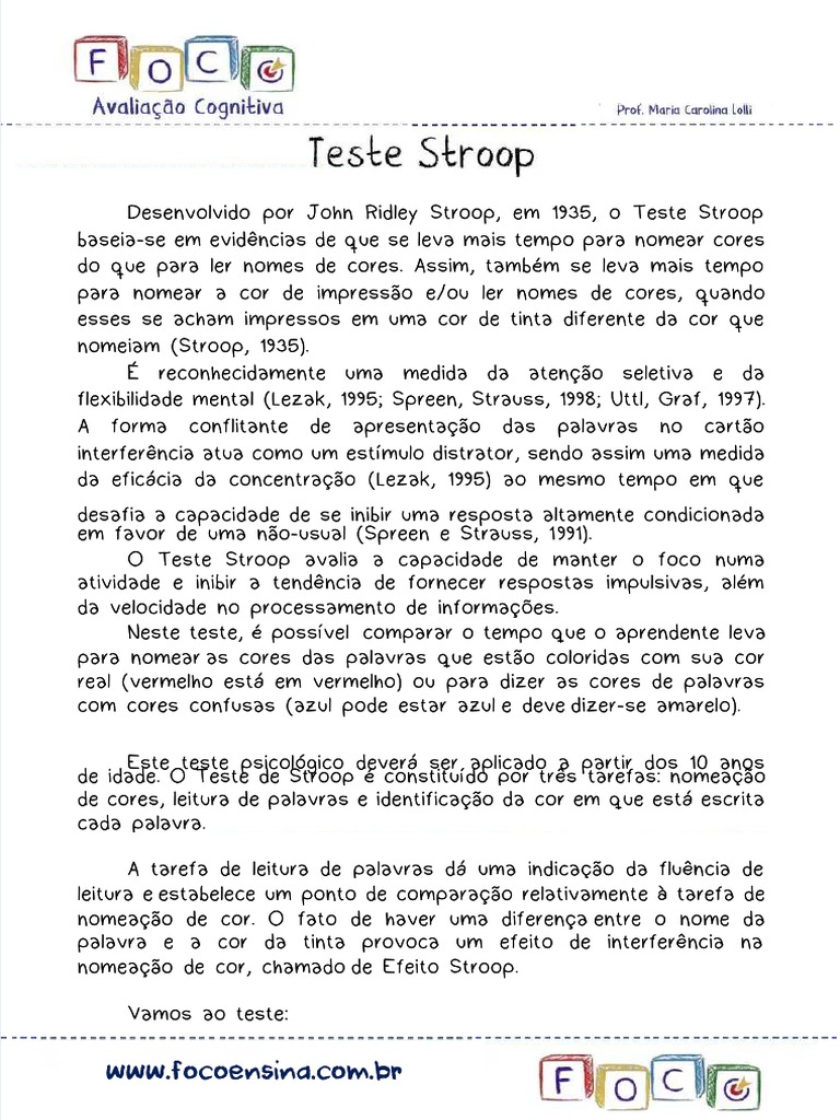 Teste de Stroop 2 | PDF | Cor | Tempo