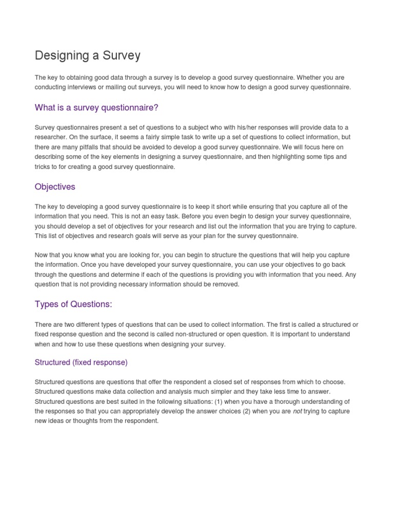 Designing A Survey | PDF | Survey Methodology | Questionnaire