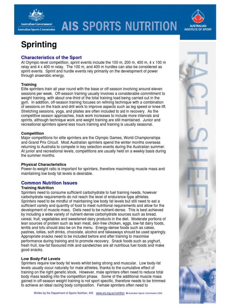 Sports Nutrition For Sprinters | PDF | Meal | Dieting