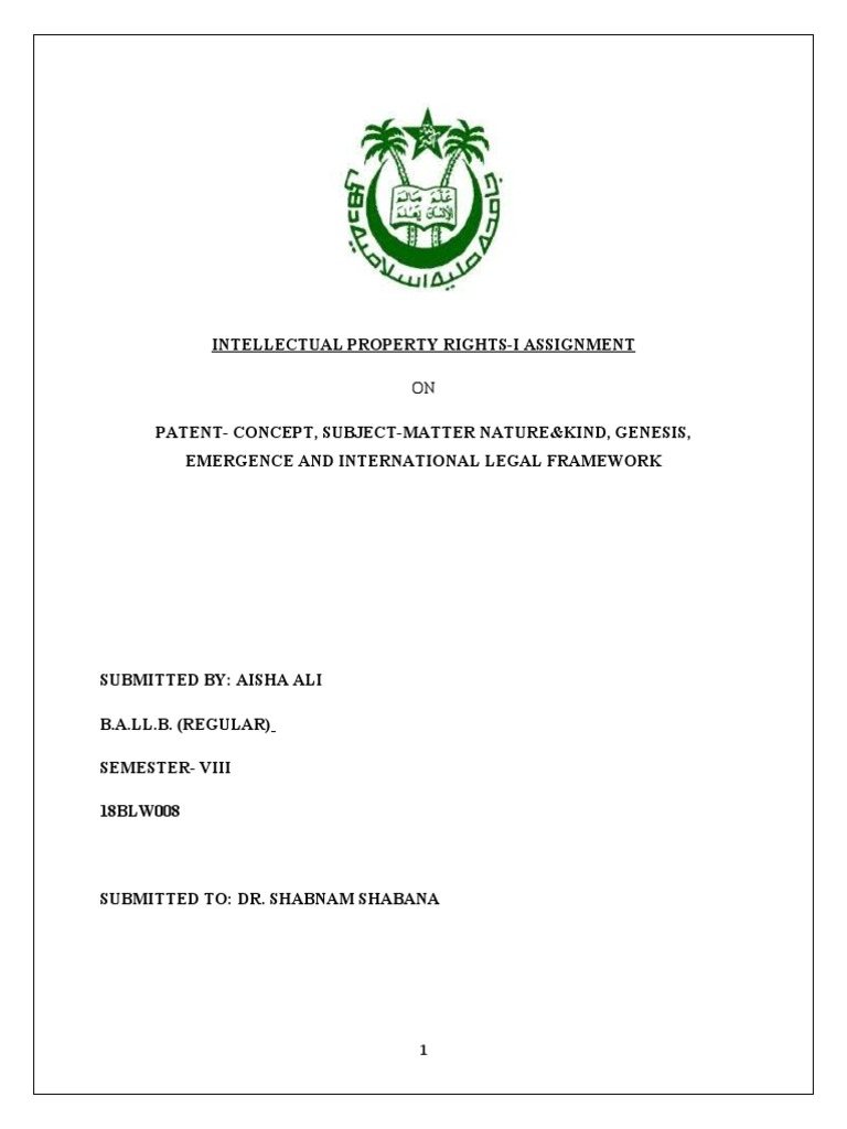 Intellectual Property Rights - I Assignment, Aisha Ali. | PDF | Patent ...