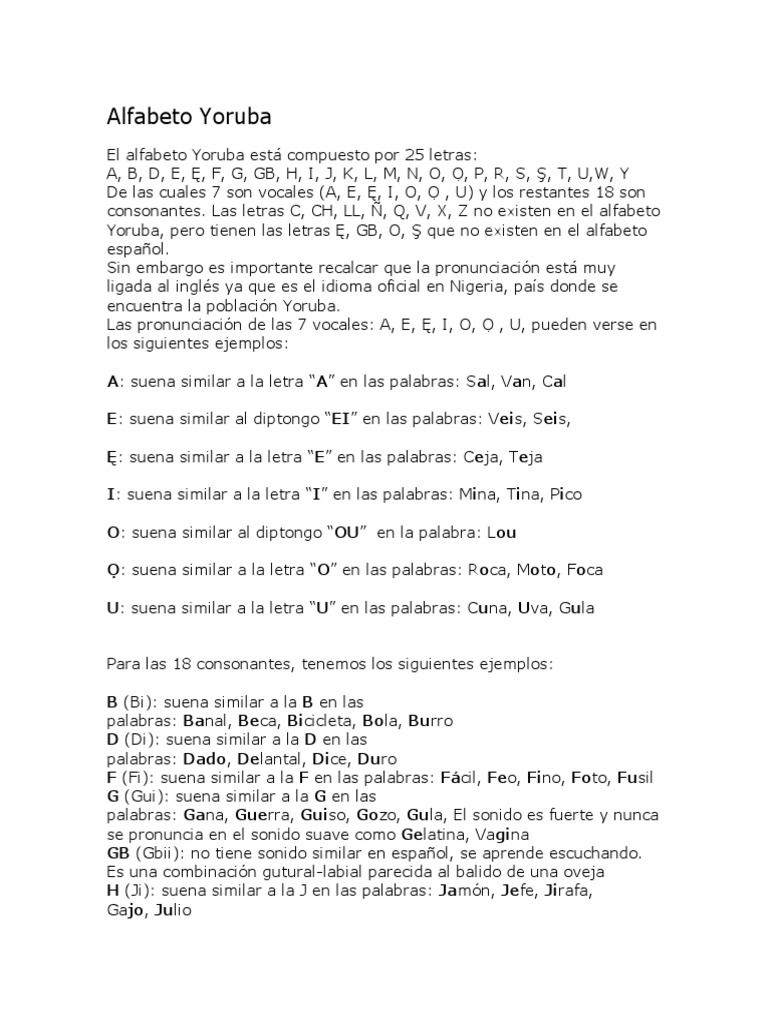 ALFABETO YORUBA | PDF | Alfabeto | Voz humana