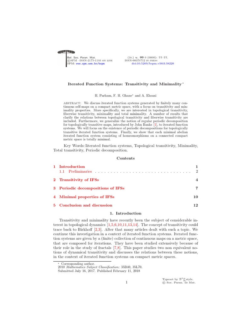 Iterated Function Systems Transitivity and Minimal It y | PDF | Compact ... Iterated Function Systems Transitivity and Minimal It y | PDF | Compact ...