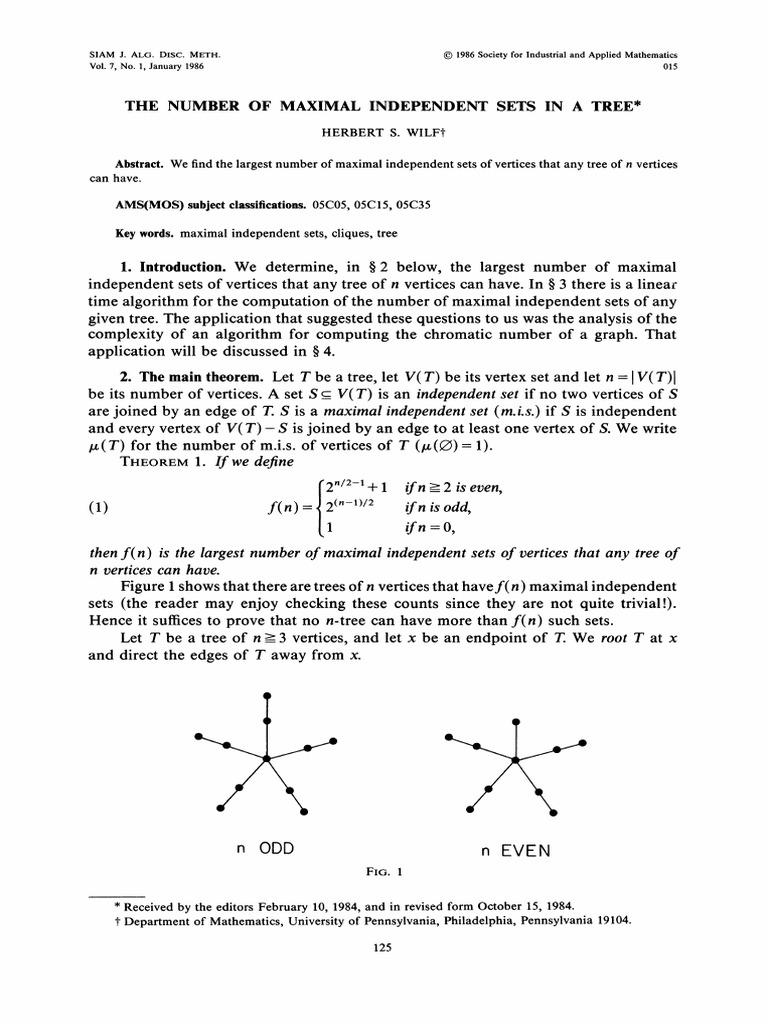 Maximal Independent Sets in A Tree | PDF | Graph Theory | Discrete ... Maximal Independent Sets in A Tree | PDF | Graph Theory | Discrete ...