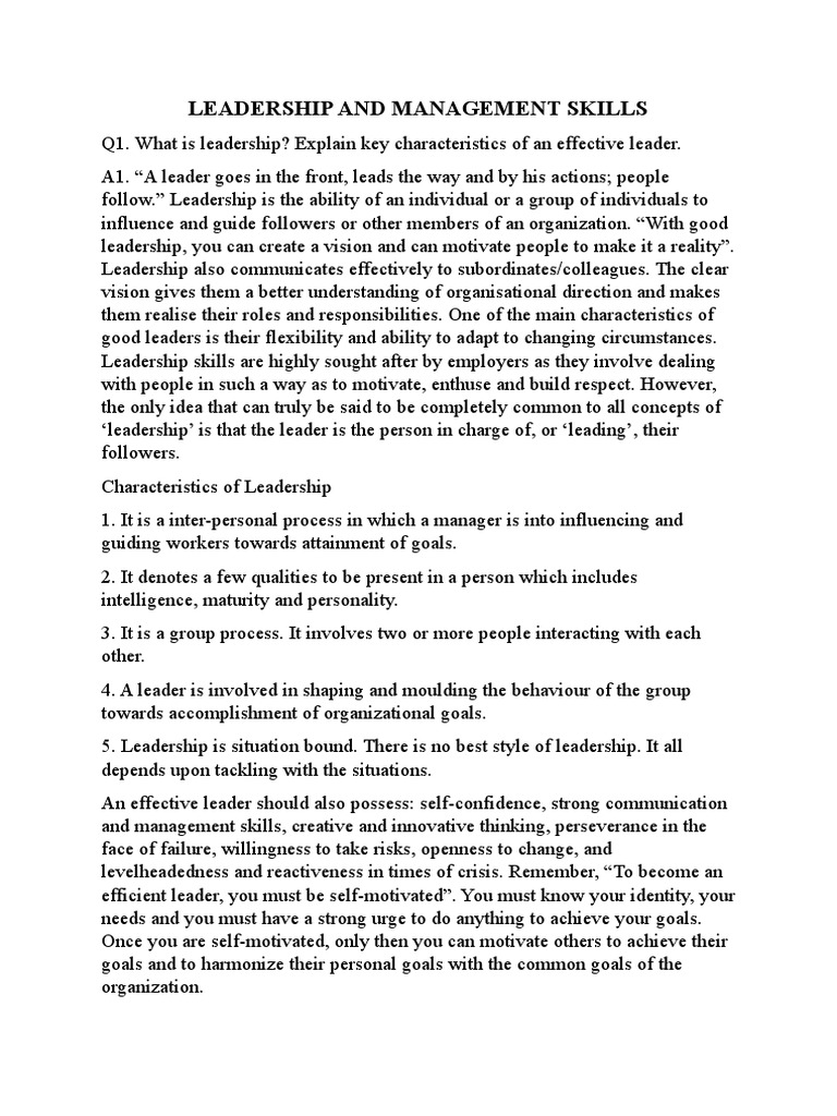 Leadership and Management Skills Answers | PDF | Leadership | Motivational