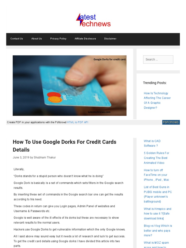 How To Use Google Dorks For Credit Cards Details | PDF | World Wide Web | Internet & Web