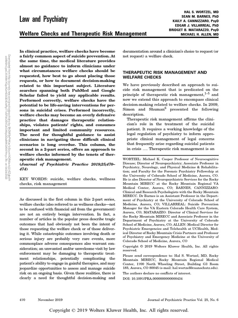 Welfare Checks and Therapeutic Risk Management.8 | PDF | Psychiatry | Risk