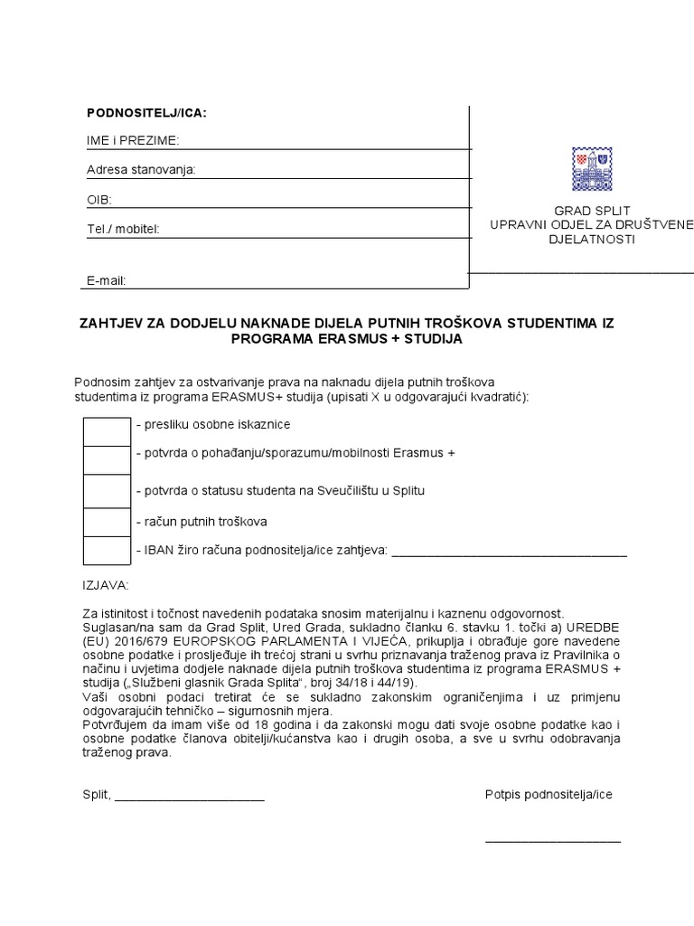 2023 - 01 - 25 - ERASMUS - Obrazac | PDF