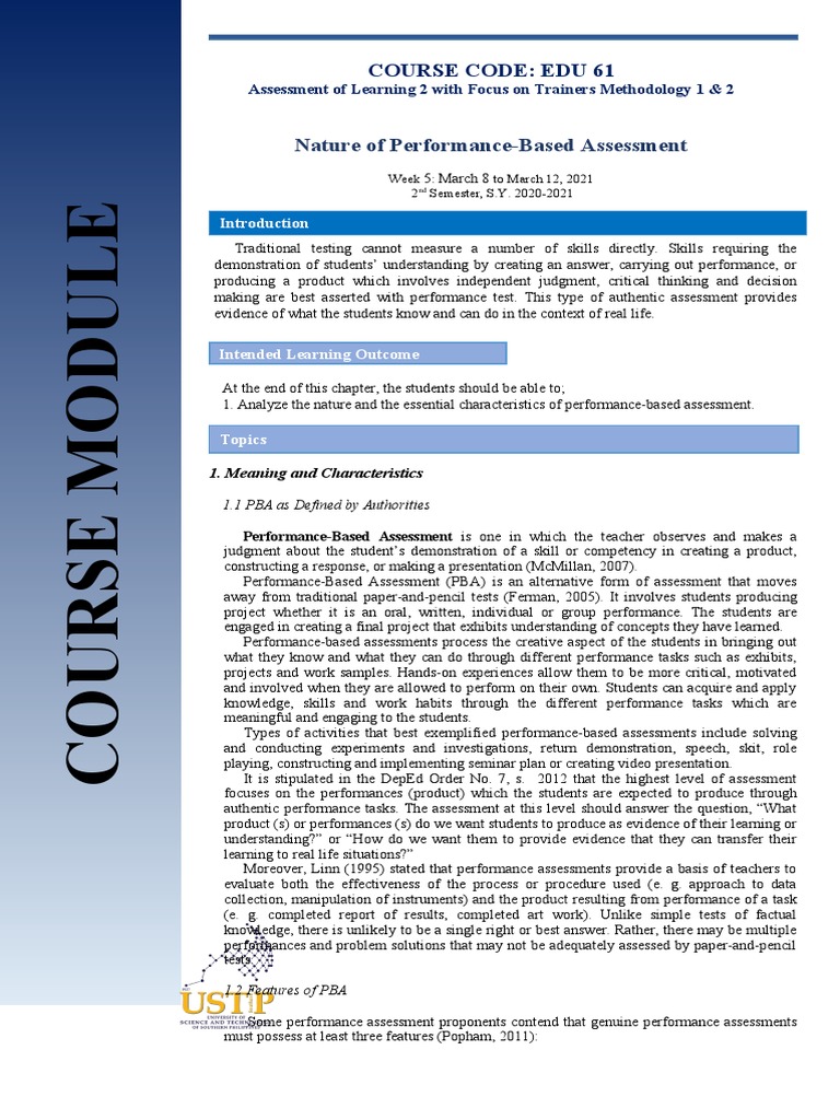 Chapter3 Nature of Performance Based Assessment | PDF | Educational ...