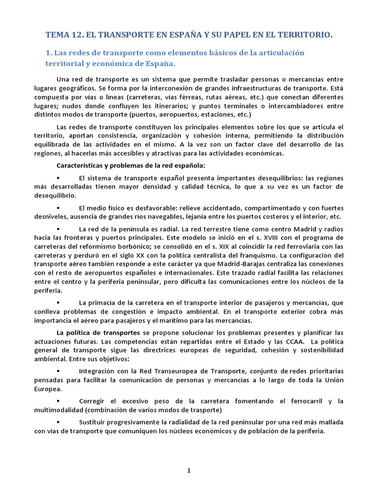 TEMA 12 - El Transporte y Su Papel en El Territorio | PDF | Transporte ...
