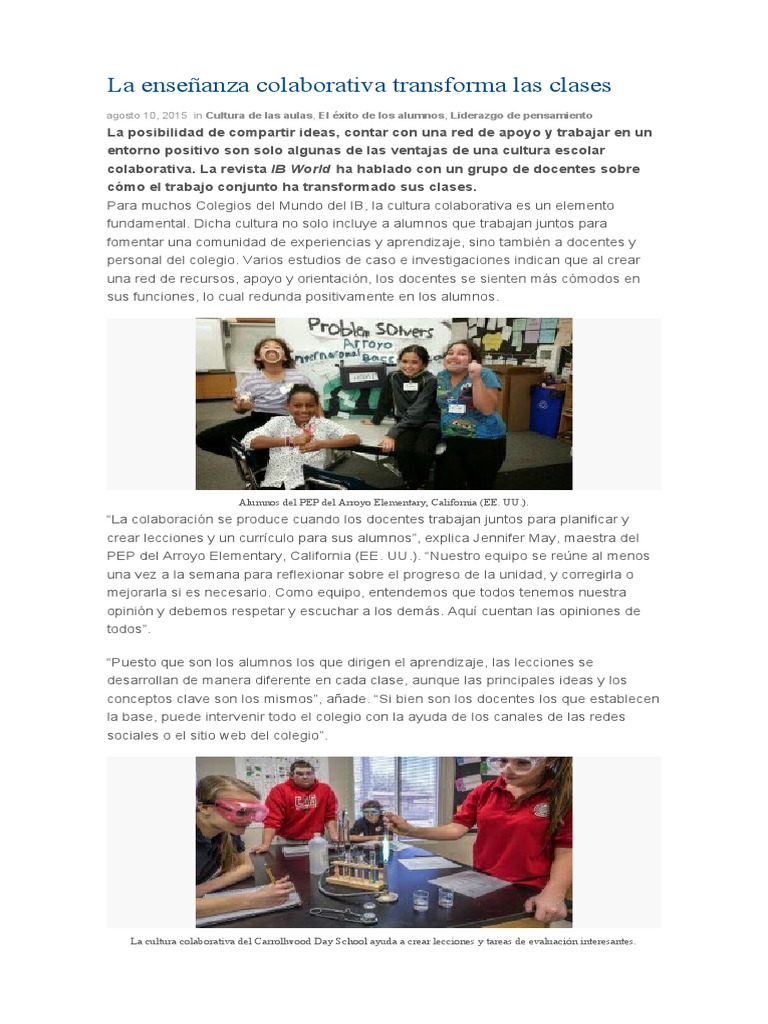 La Enseñanza Colaborativa Transforma Las Clases | PDF | Enseñando | Aprendizaje