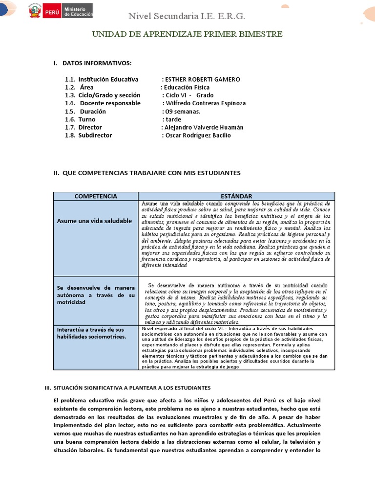 Unidad de Aprendizaje Primer Bimestre. | PDF | Evaluación | Aprendizaje