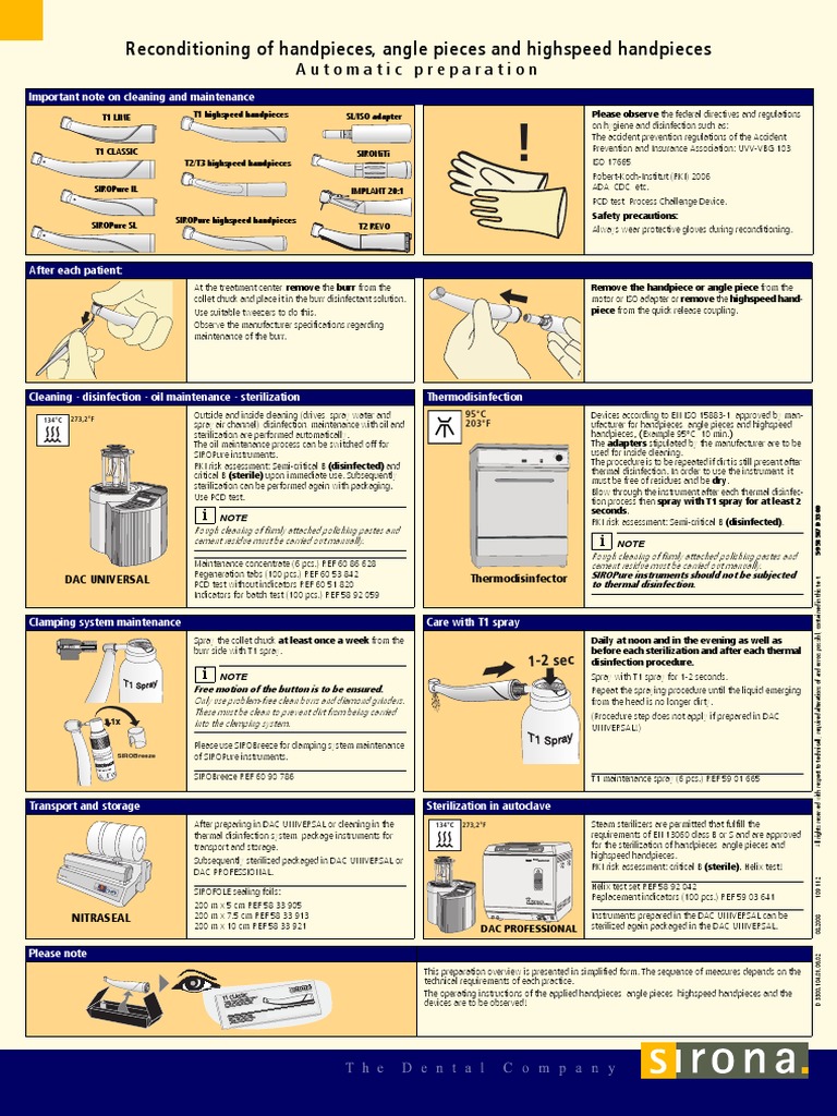 Sirona Handpiece Cleaning Instruction | PDF