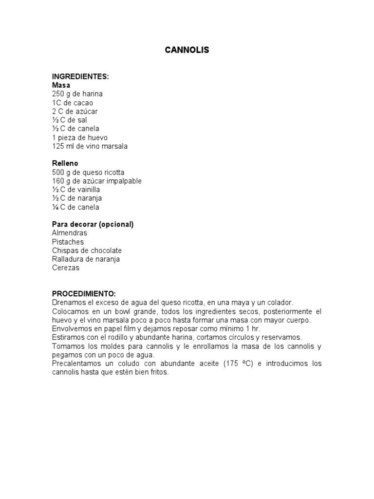 Receta de Cannolis Auténticos | PDF