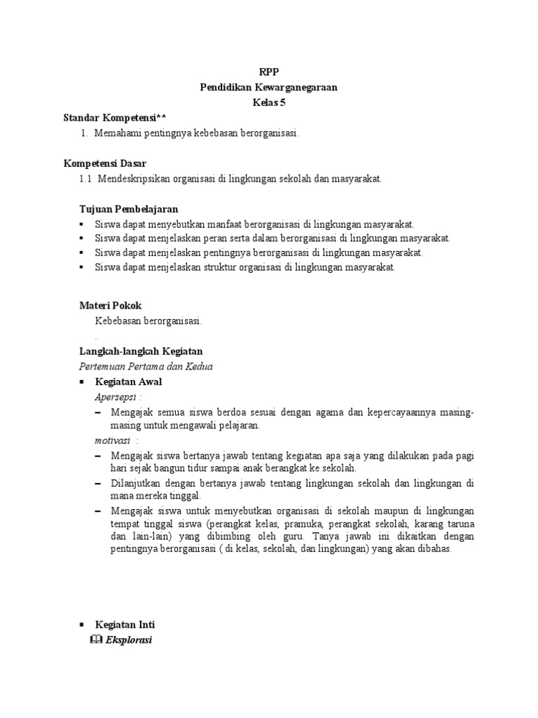 RPP PPKN Kelas 5 | PDF