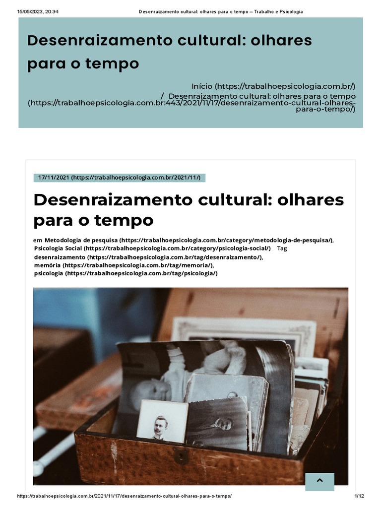 Desenraizamento Cultural - Olhares para o Tempo - Trabalho e Psicologia ... Desenraizamento Cultural - Olhares para o Tempo - Trabalho e Psicologia ...