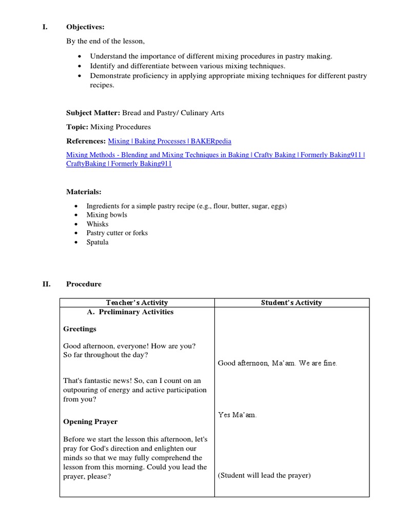 Traditional Detailed Lesson Plan SABES | Download Free PDF | Baking | Dough
